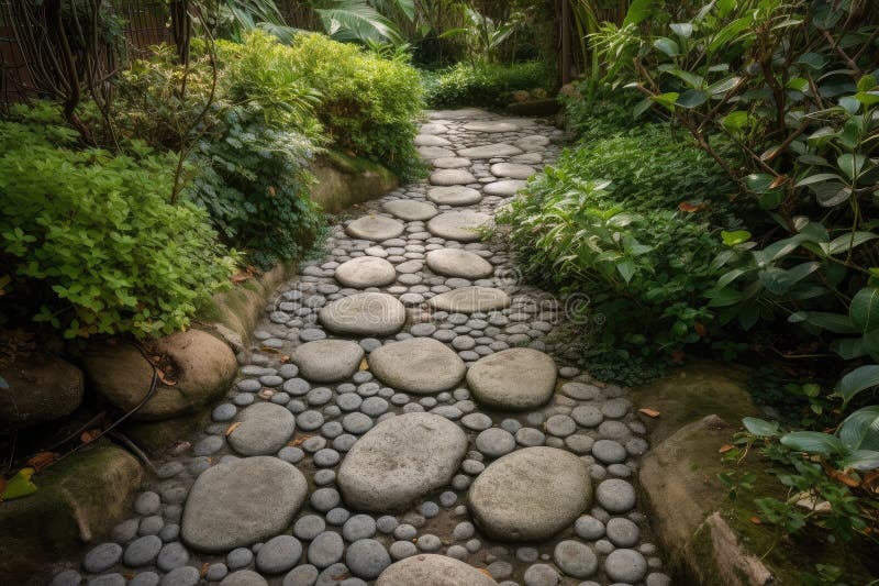 A Simple Pathway through a Garden, Dotted with Stepping Stones Stock ...