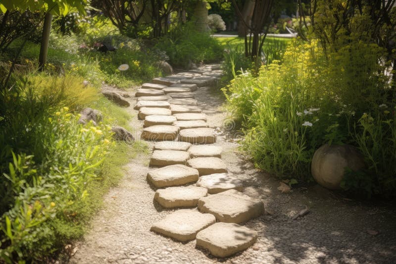 A Simple Pathway through a Garden, Dotted with Stepping Stones Stock ...