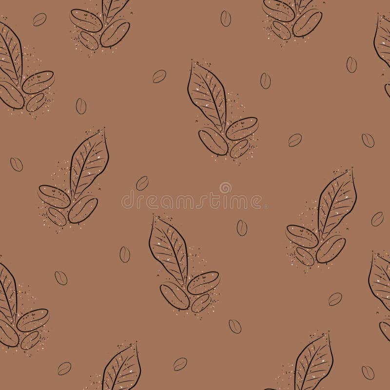 Simple Pattern with Coffee Beans and Leaves in Brown Colors, Aromatic ...