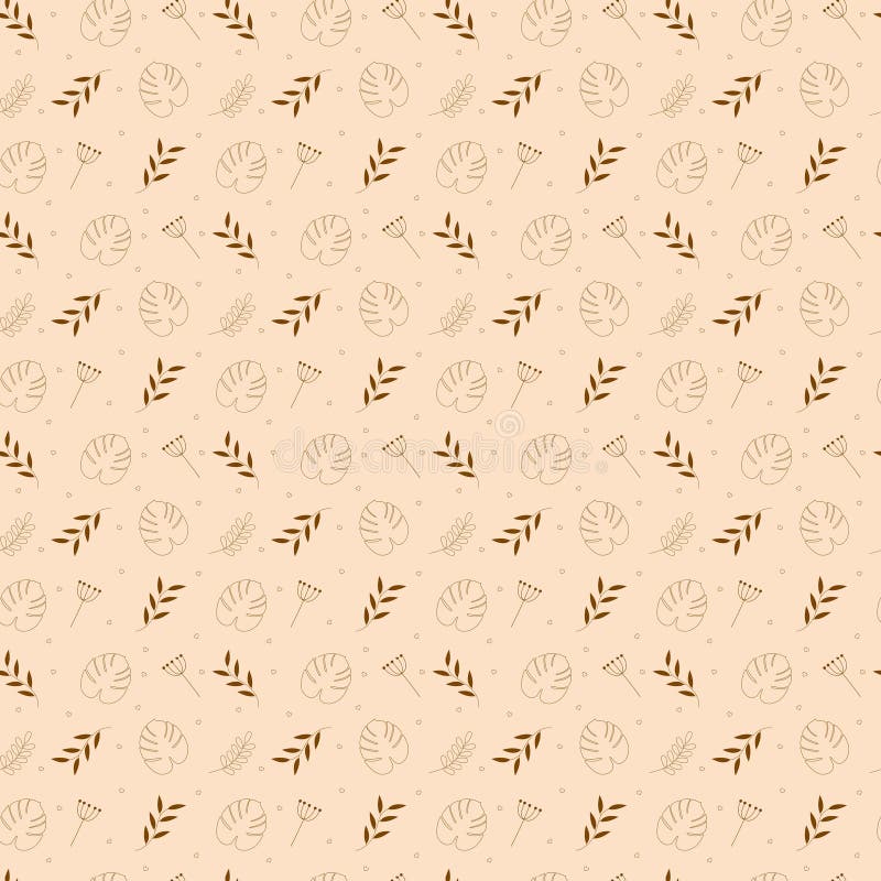 Simple Pattern. Small Flowers, Leaves and Hearts. Light Beige ...
