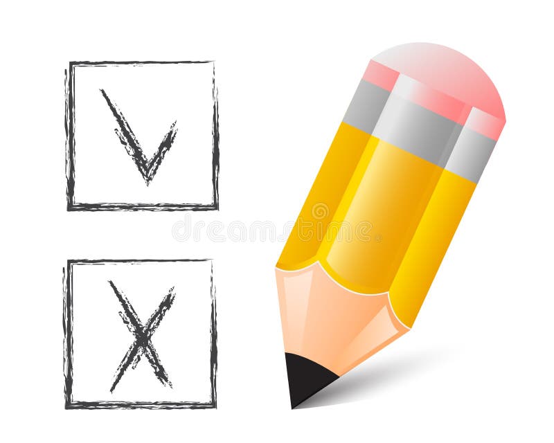 Simple Pencil with Check and Cross Mark Stock Vector - Illustration of ...