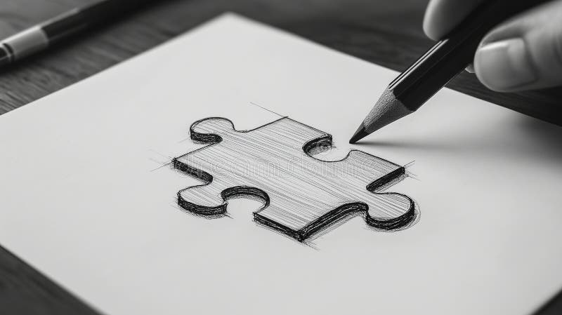 Simple Pencil Drawing of Empty Puzzle Piece, Showcasing Creativity and ...