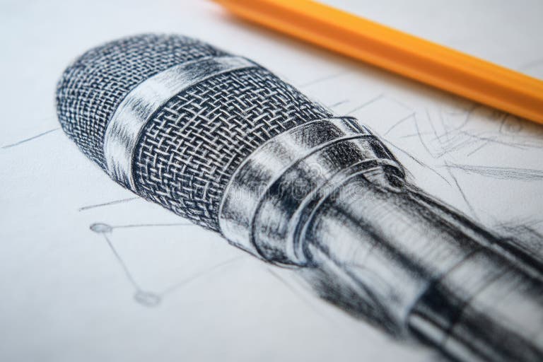 A Simple Pencil Drawing of a Microphone on a Sheet of Paper Stock Image ...