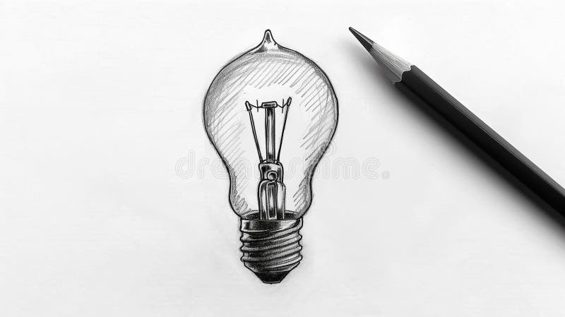 Simple Pencil Line Drawing of a Lightbulb with a Pencil. Creativity ...