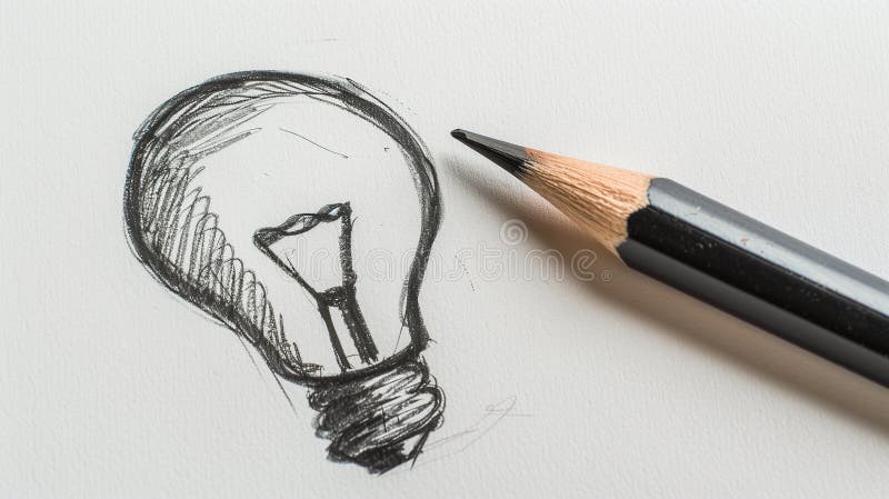 Simple Pencil Line Drawing of a Lightbulb with a Pencil. Creativity ...