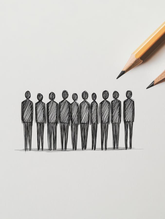 A Simple Pencil Sketch Depicting a Group of Stick Figures Standing ...