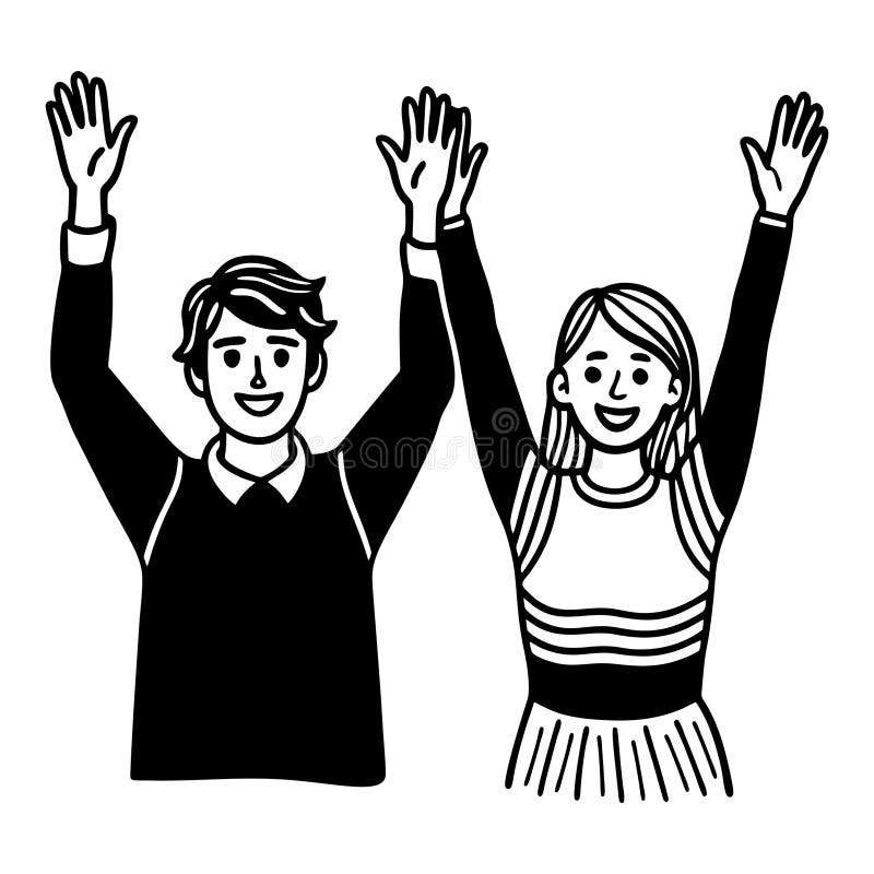 Simple 2 Person with Hands Up Stock Vector - Illustration of disco ...