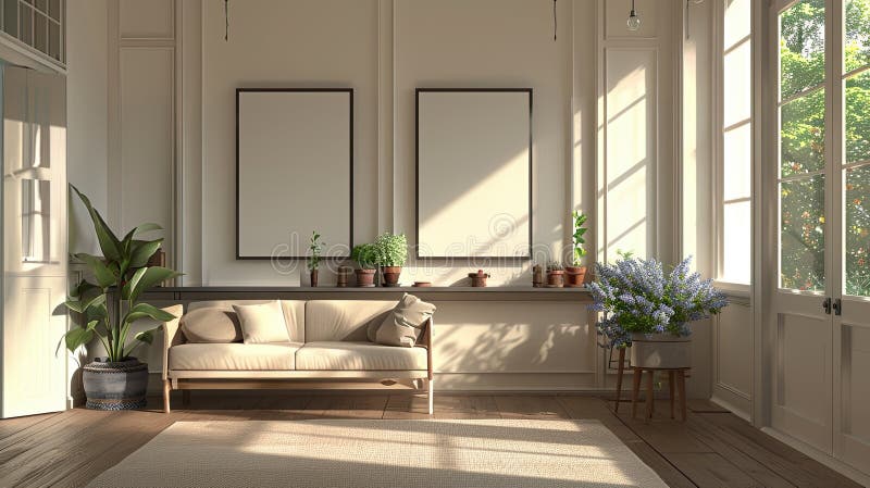 Simple Photography with Banner Material, Living Room Concept of Two ...