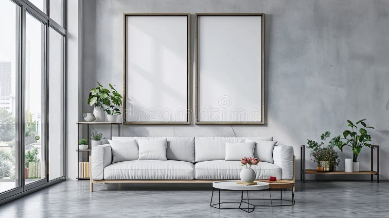 Simple Photography with Banner Material, Living Room Concept of Two ...