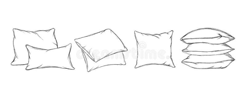 Simple Pillow Set Sketch, Black on White Stock Vector - Illustration of ...