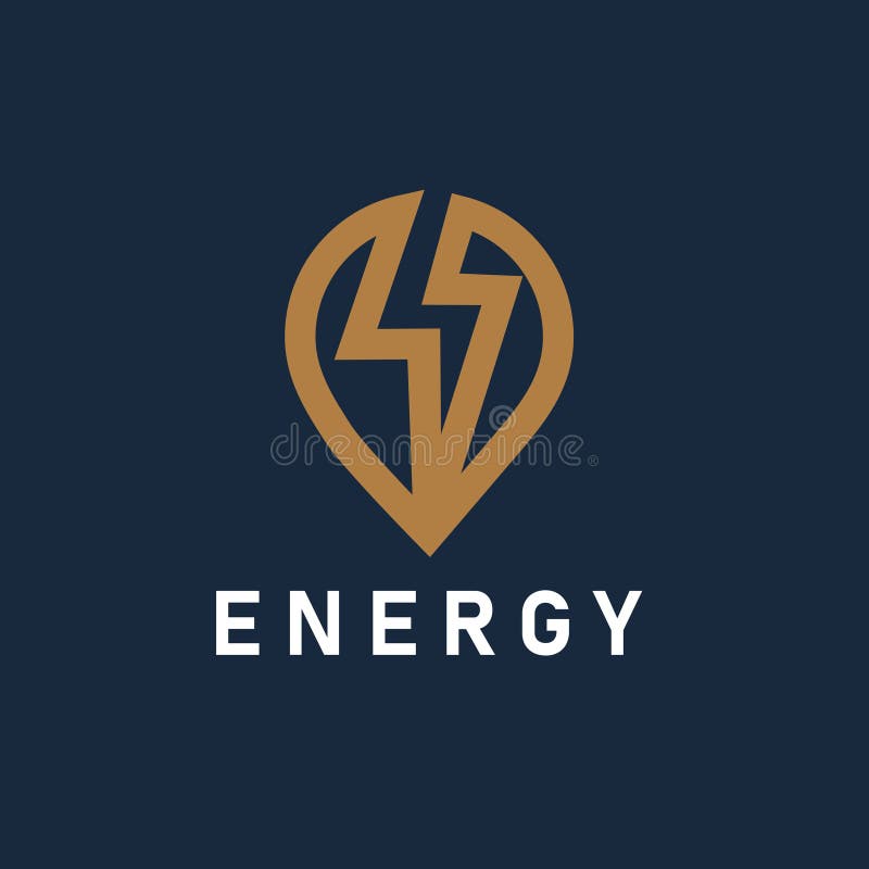 Simple Pin Marker Design with Lightning Energy Logo Design Template in ...