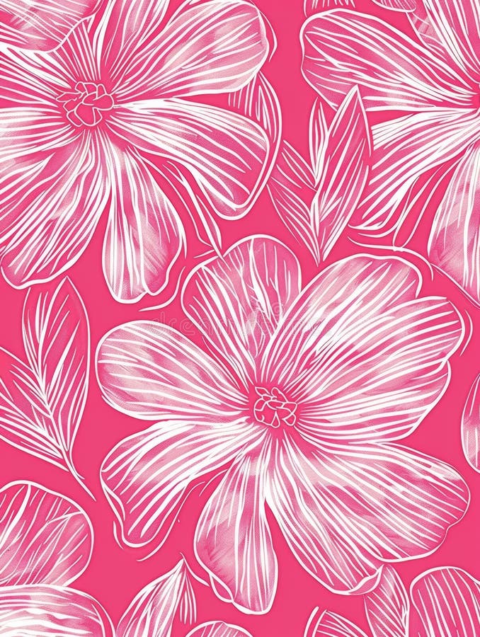 Simple Pink Flower Pattern, Fine Art Line Art for Wall Decor or Textile ...
