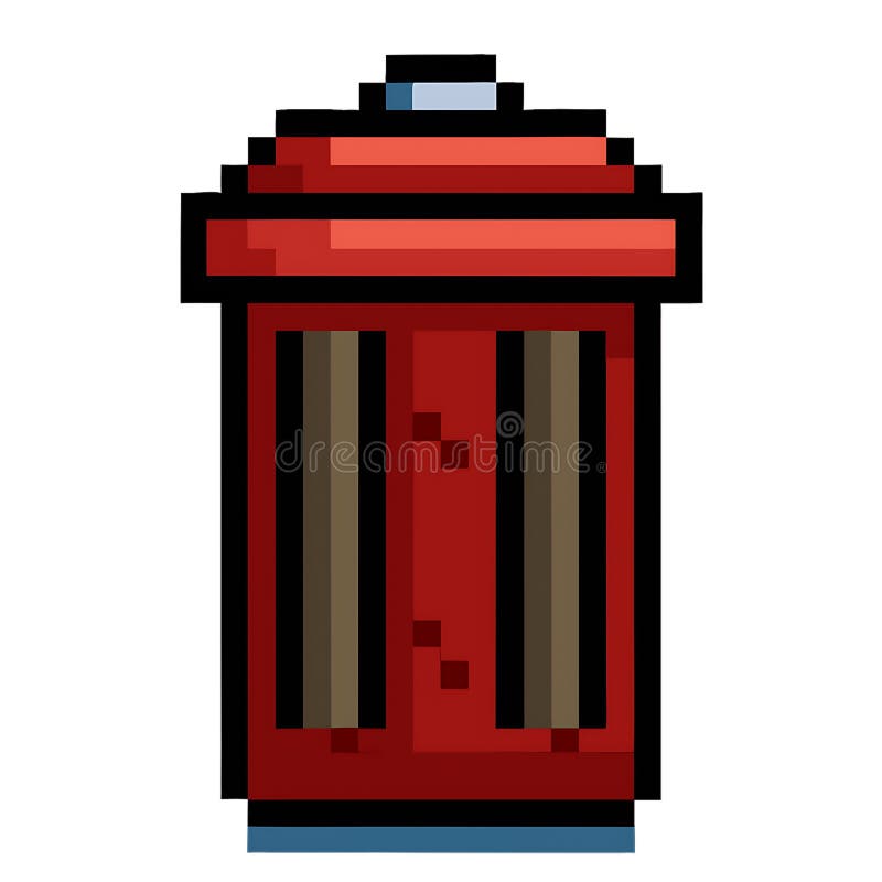 Simple Pixel Art of Red Rubbish Bin Trash Can with Lid and Vertical ...