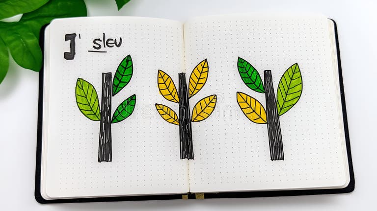 Simple Pixel Art Tree Drawings in Open Notebook Stock Illustration ...
