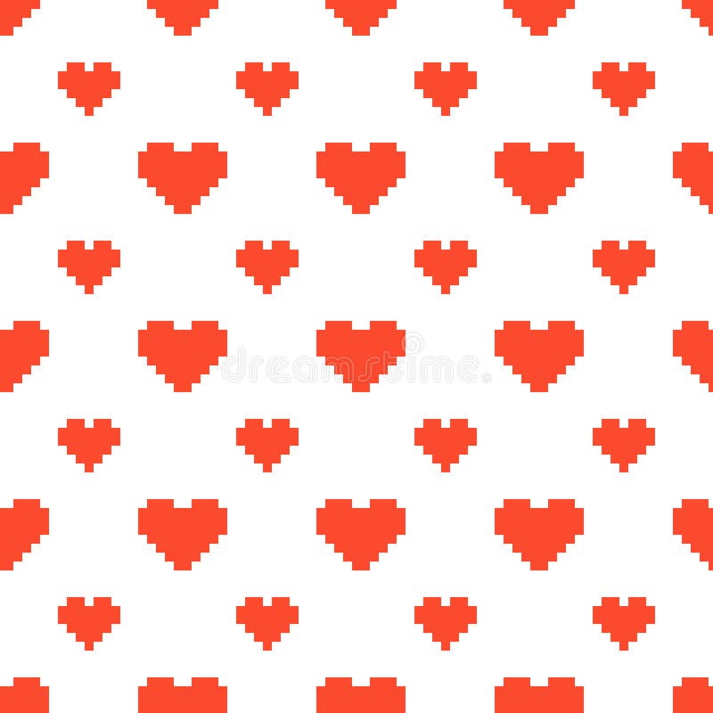 Simple Pixel Hearts Seamless Pattern. Pixelated Romance and Friendship ...