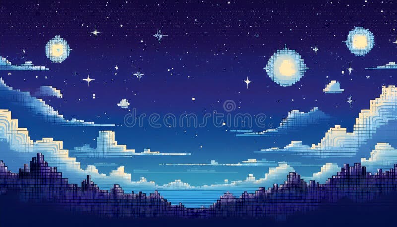 Simple Pixel Night Sky - Minimalistic Illustration of a Pixel Art ...