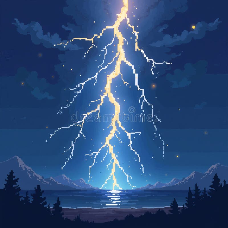 Simple Pixel Style of Lightning or Flash Stock Image - Image of ...