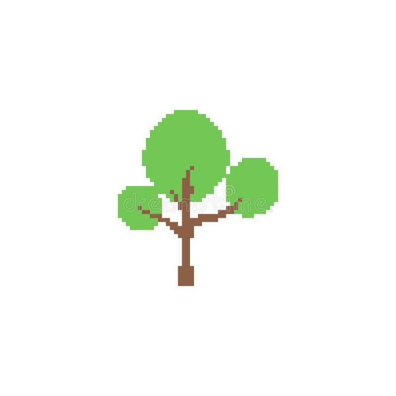 Simple Pixelated Tree Icon. Minimalistic Pixel Art Tree with Green ...