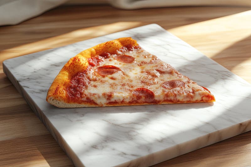 A Simple Pizza Slice Styled on a Marble Slab with a Clean and Airy ...