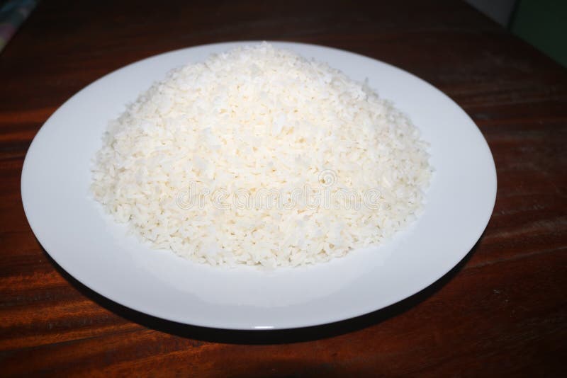 Simple, Plan Rice Plate Dish on Wood Table Image Stock Image - Image of ...