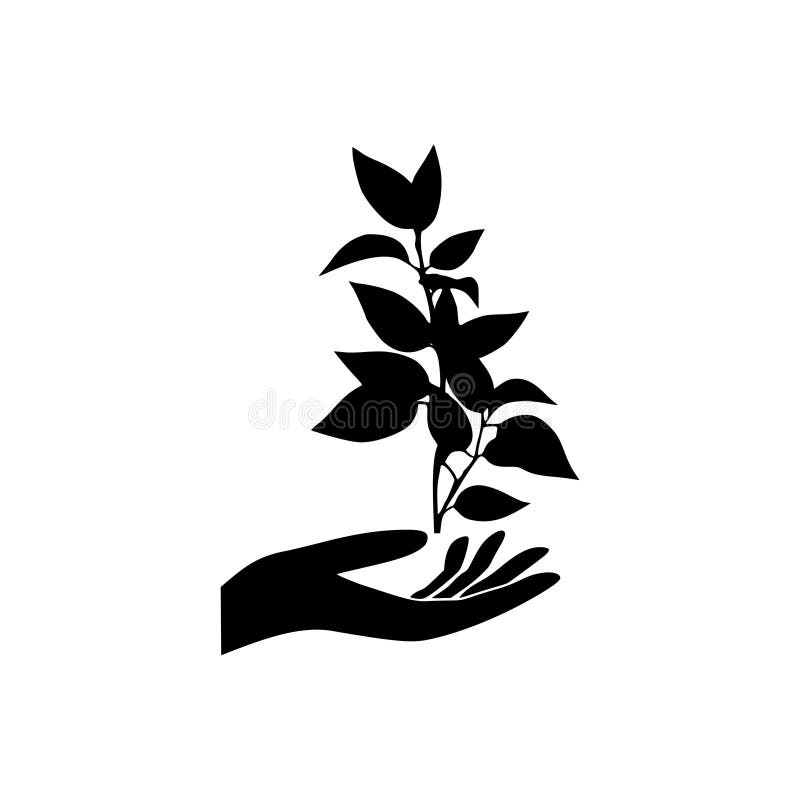 Simple Plant on a Hand Sign Icon Isolated on White Background Stock ...