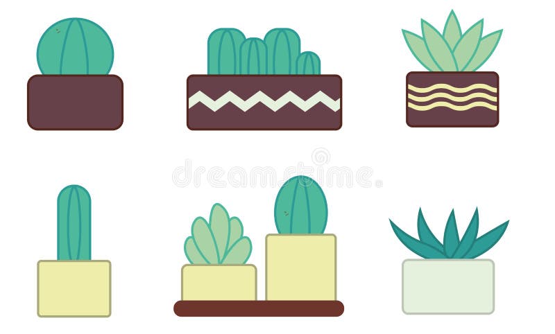 Simple Plants with Leaves in Pots. Houseplants Icon Set Stock ...