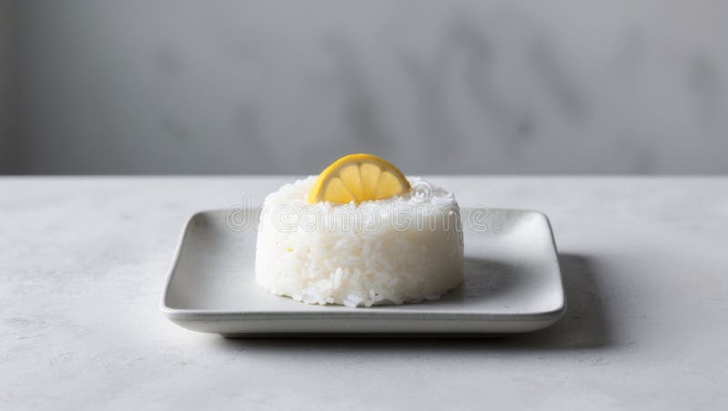 A Simple Plate of Cooked Rice Served with a Slice of Lemon. Stock Image ...