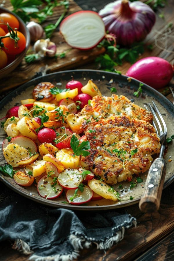 A Simple Plate of Food on a Rustic Wooden Table, Suitable for Various ...