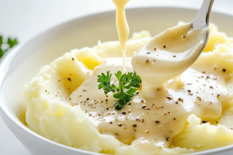 Simple Plate Mashed Potatoes Served Savory Gravy Stock Photos - Free ...