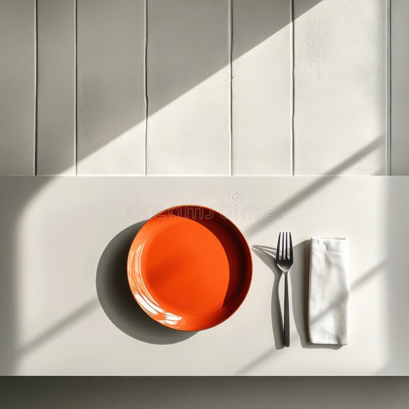 Simple Plate with Shadow and Cutlery on Table Stock Illustration ...