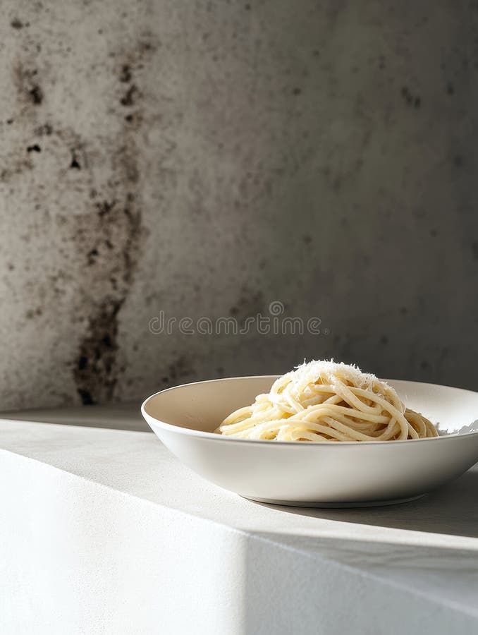A Simple Plate of Spaghetti Placed on a Minimalist Table Against a ...