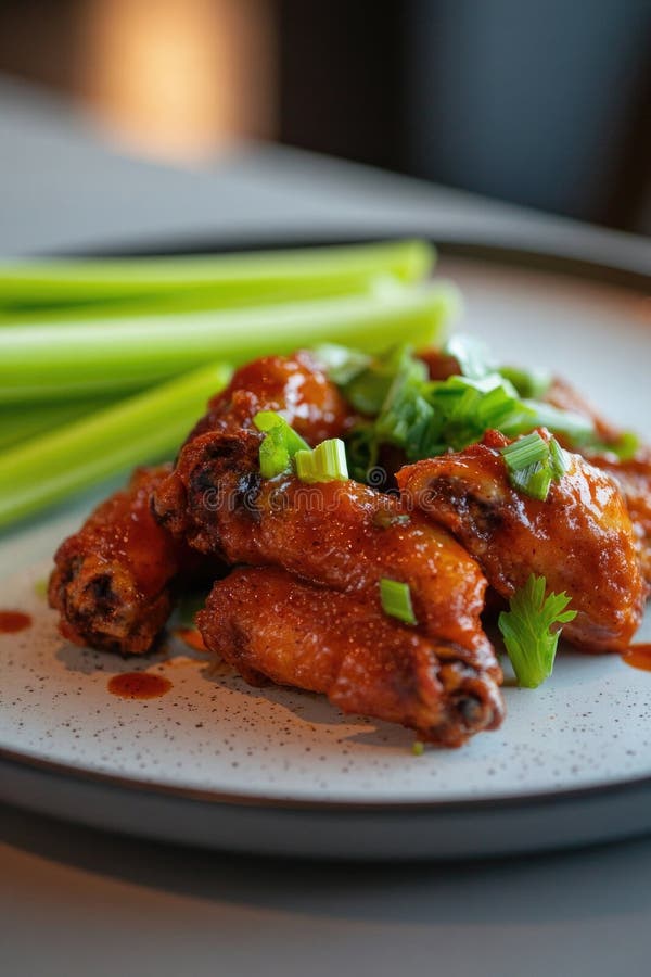 A Simple Plate with Wings and Celery on Top Stock Photo - Image of ...