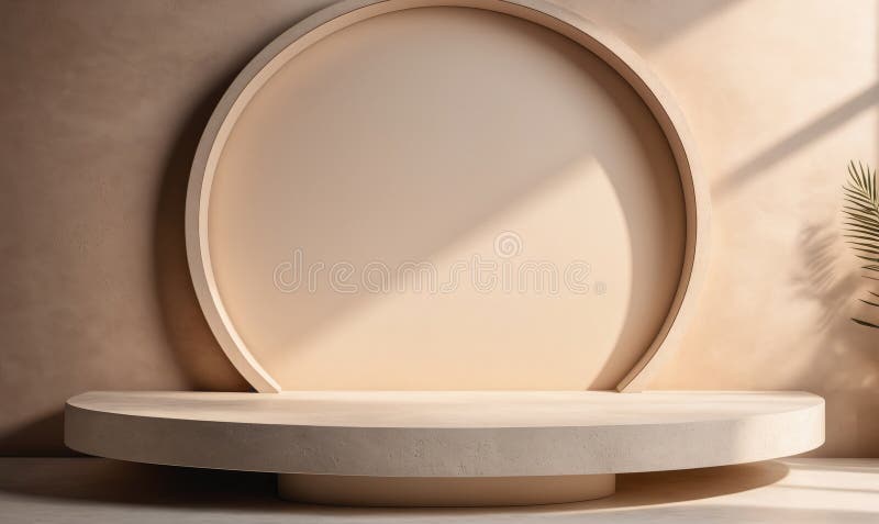 A Simple Platform with a Large, Round Frame Sits Against a Beige Wall ...