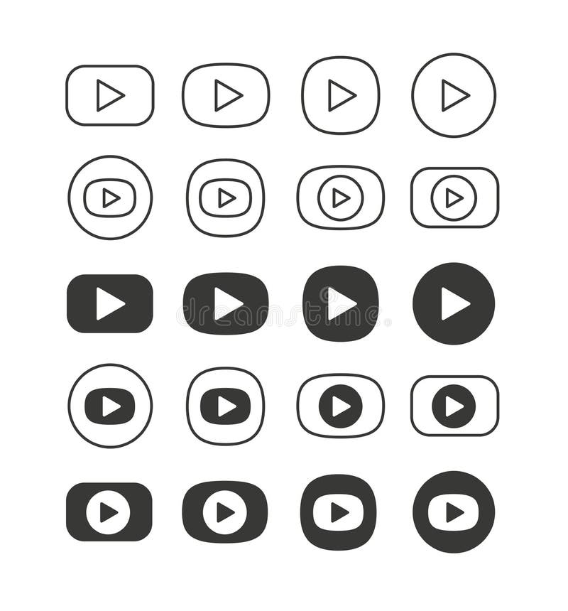 3 Play Buttons Isolated Vector Sketches. Playback Icons Hand Drawing ...