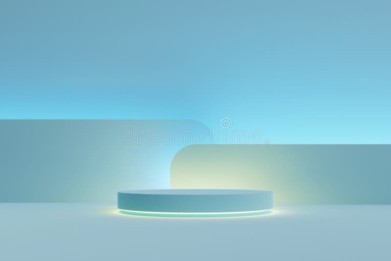 A Simple Podium Stage with a Solid Yellow Color and Neon Lights, 3d ...