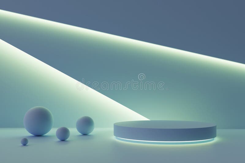 A Simple Podium Stage with a Solid Yellow Color and Neon Lights, 3d ...