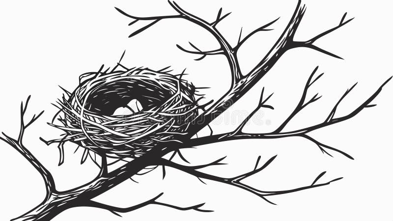 Empty Bird S Nest on a Tree Branch, Nature Habitat, Vector Design ...