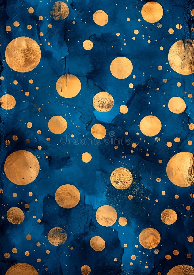 Simple Polka Dot Pattern on a Dark Blue Background with Glittery Gold ...
