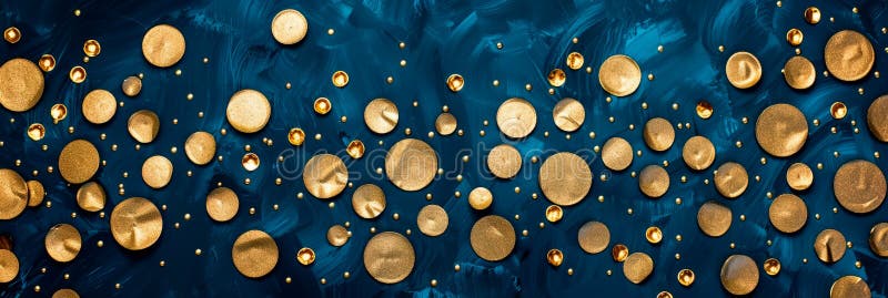 Simple Polka Dot Pattern on a Dark Blue Background with Glittery Gold ...