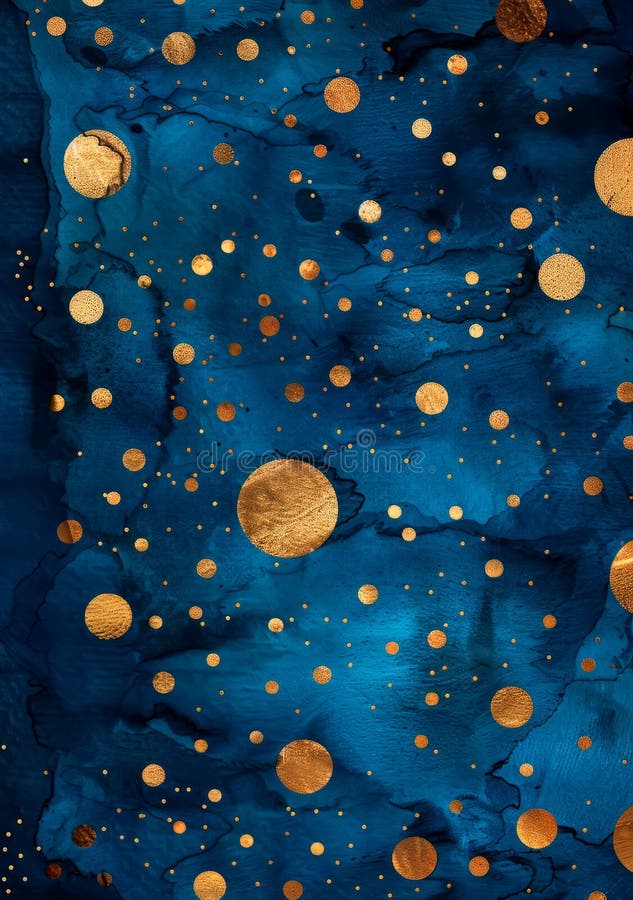 Simple Polka Dot Pattern on a Dark Blue Background with Glittery Gold ...