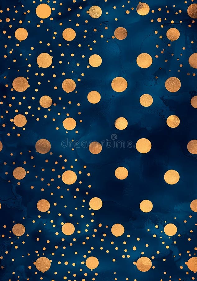 Simple Polka Dot Pattern on a Dark Blue Background with Glittery Gold ...