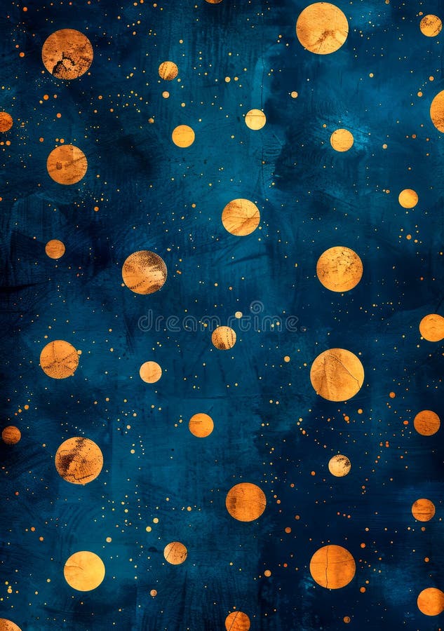 Simple Polka Dot Pattern on a Dark Blue Background with Glittery Gold ...