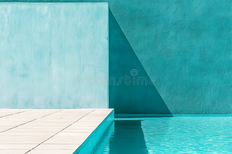 Simple Poolside Architecture with Aqua Walls and Water Reflection ...