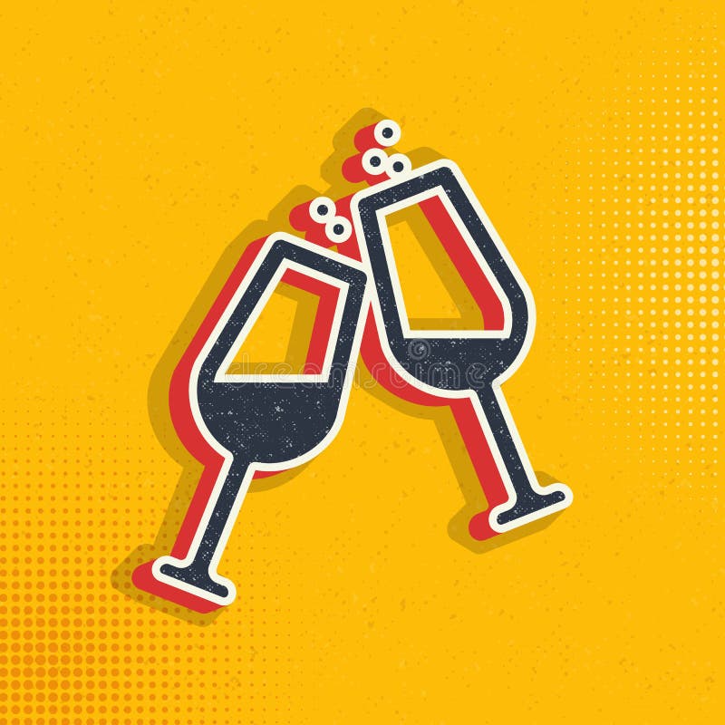 A Simple Pop Art Style Vector Icon of Two Glasses of Champagne. Vector ...