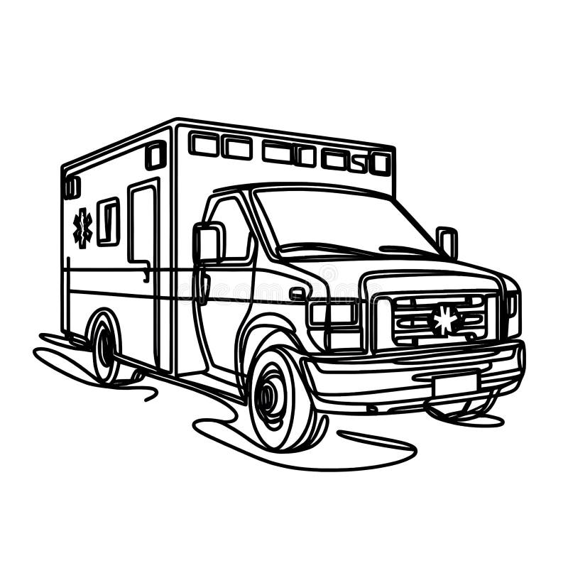 A Simple Portrayal of an Ambulance, Depicted As a Line Drawing, Set ...