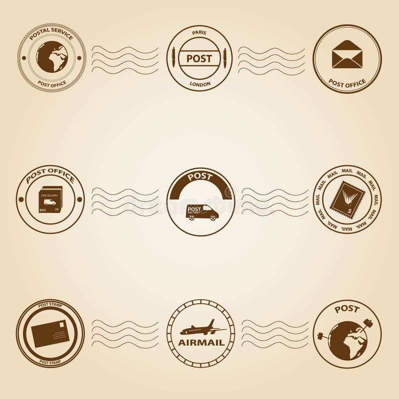 Simple Post and Mail Stamps Set Stock Vector - Illustration of simple ...