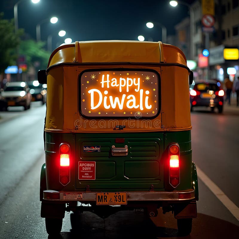 Simple Poster Wishing Happy Diwali in the Back of an Auto-rickshaw ...