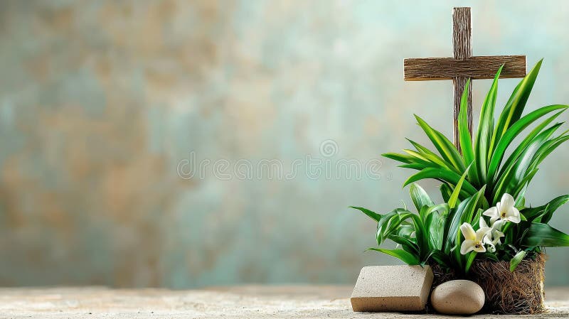 Simple yet Powerful Depiction of an Empty Tomb with Cross, Flowers, and ...