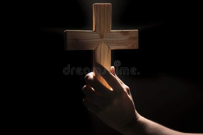 Wooden Cross in Hands with Light Emphasis on the Cross, Generative AI ...