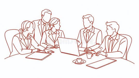 A Simple yet Powerful Line Drawing of a Collaborative Team Meeting ...